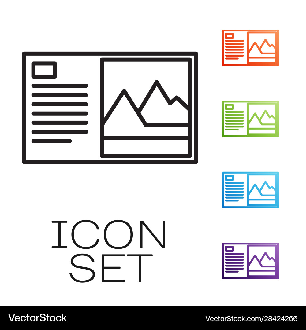 Black line postcard icon isolated on white Vector Image