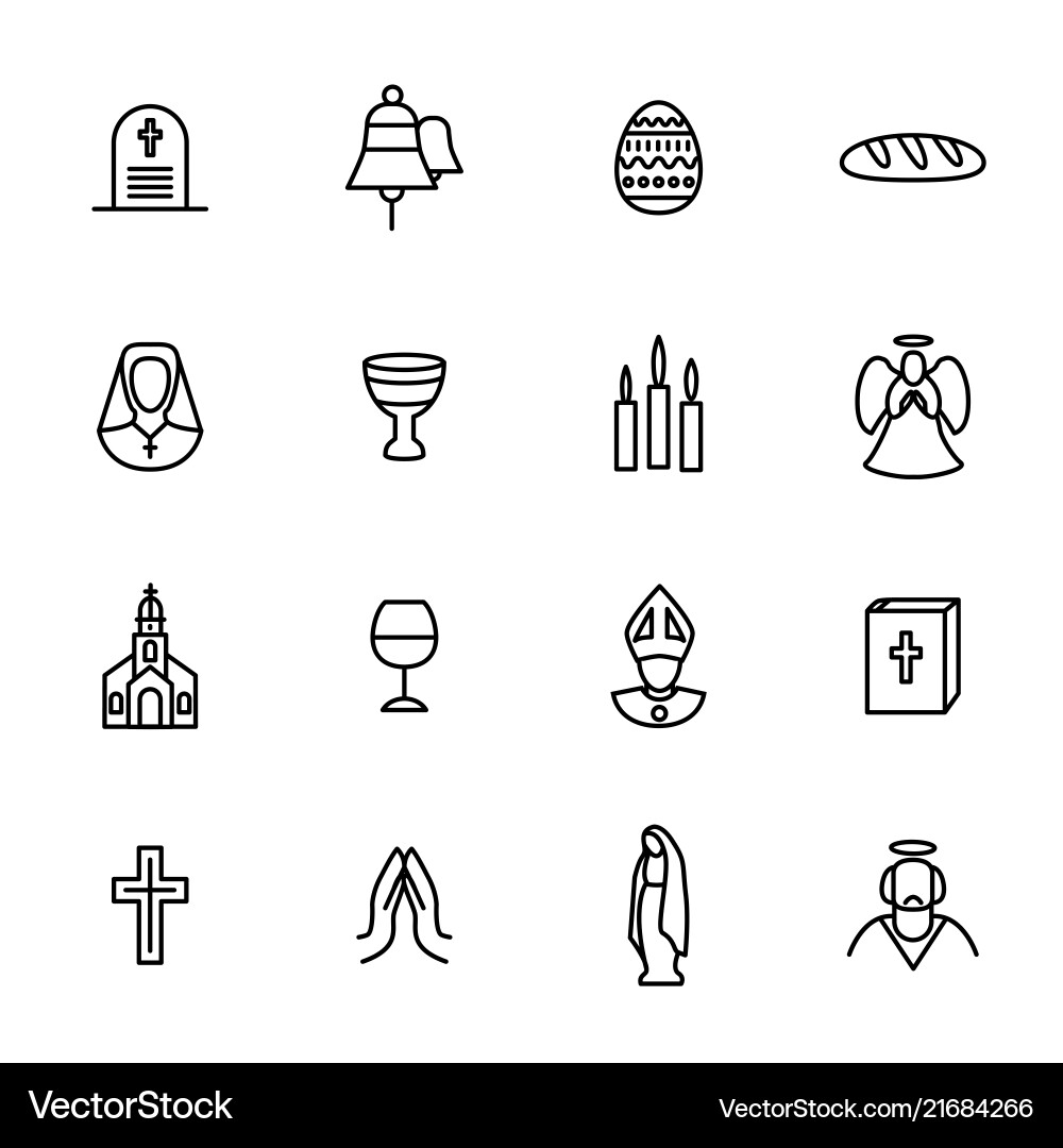 Christian signs black thin line icon set Vector Image