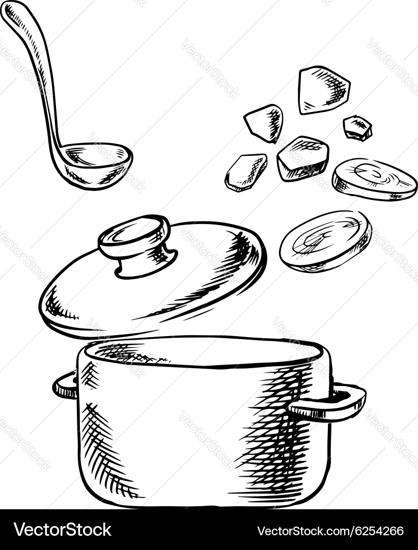 Cooking process of soup with vegetables Royalty Free Vector