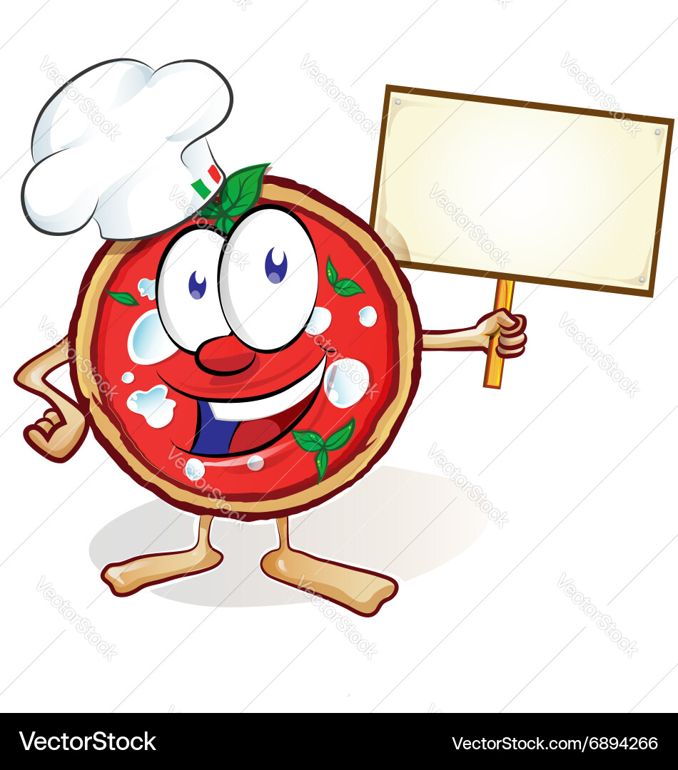 Fun pizza cartoon with signboard Royalty Free Vector Image