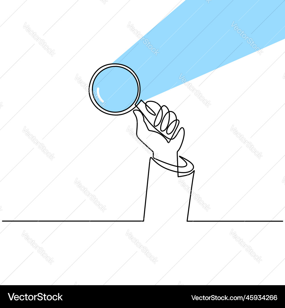 Hand holding magnifying glass one line drawing Vector Image