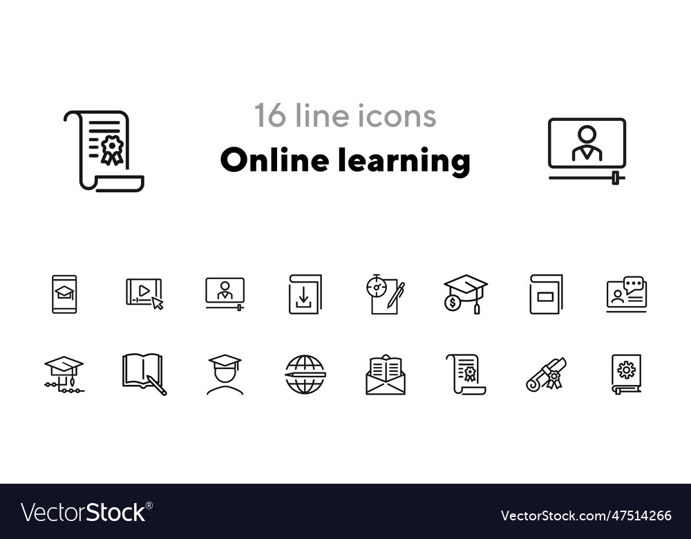Online learning line icon set Royalty Free Vector Image