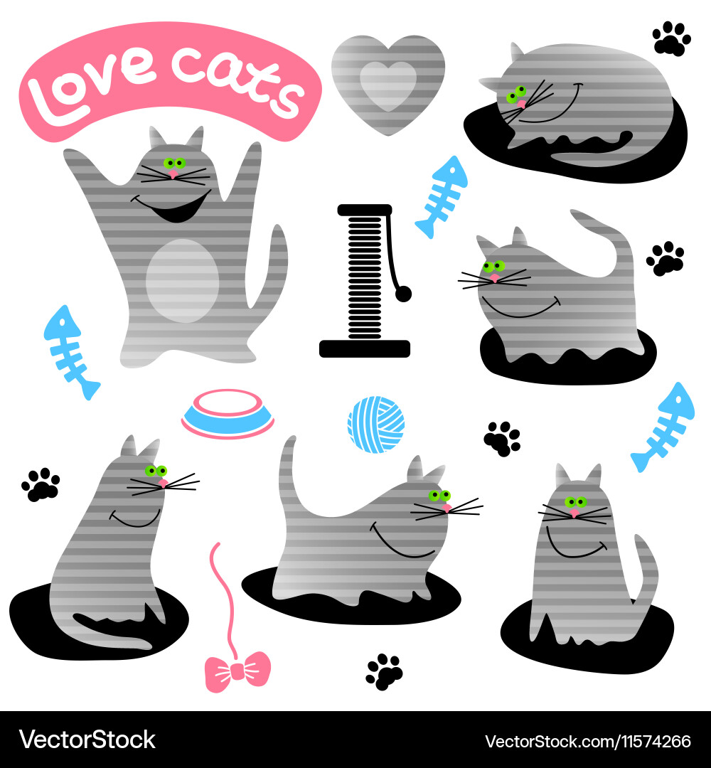 Set of funny gray cats Royalty Free Vector Image