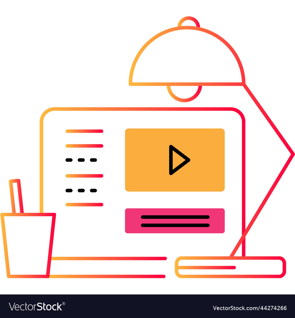 Workplace outline icon computer on desk Royalty Free Vector