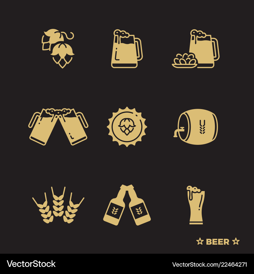 Beer icons set isolated on black background Vector Image
