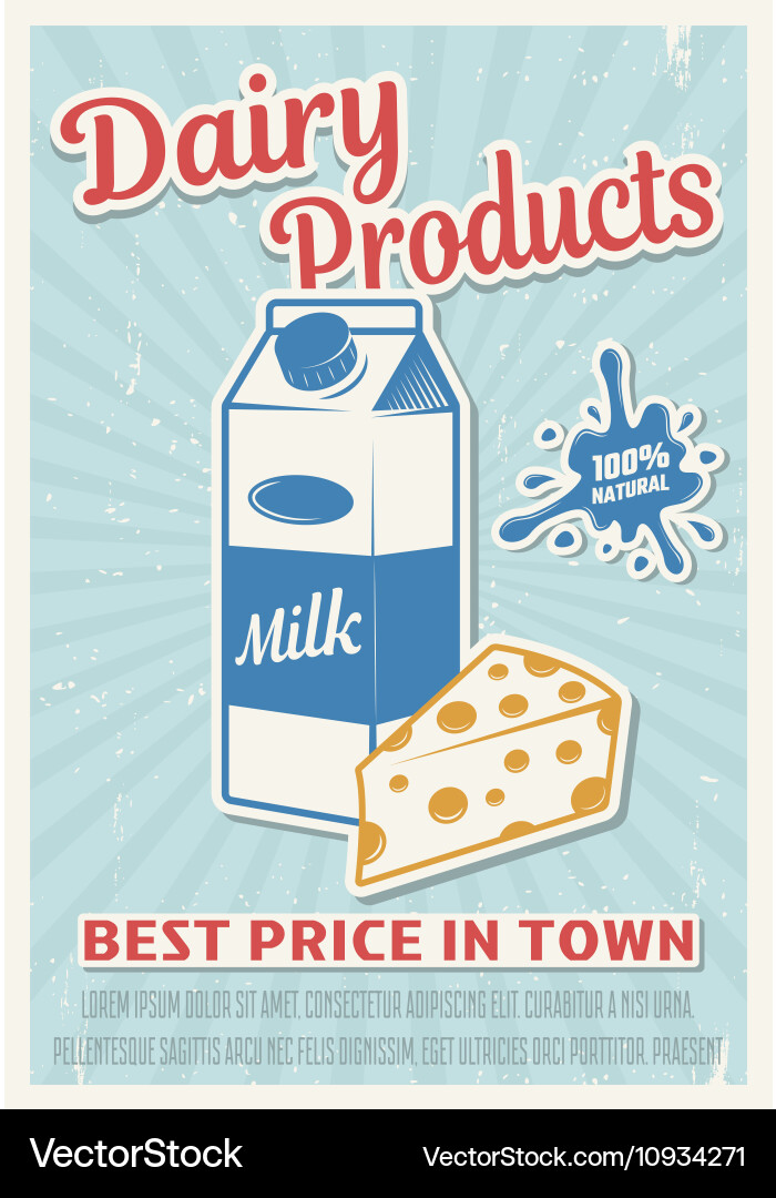 Dairy products retro style poster Royalty Free Vector Image