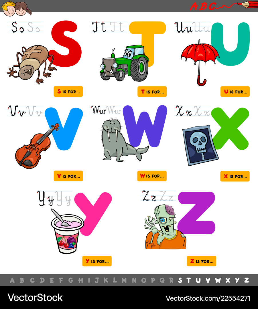 Educational cartoon alphabet set for kids Vector Image