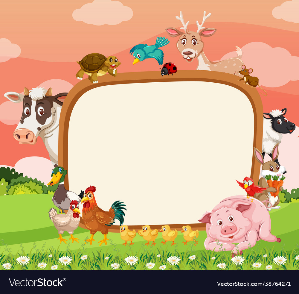 Empty banner with various farm animals Royalty Free Vector
