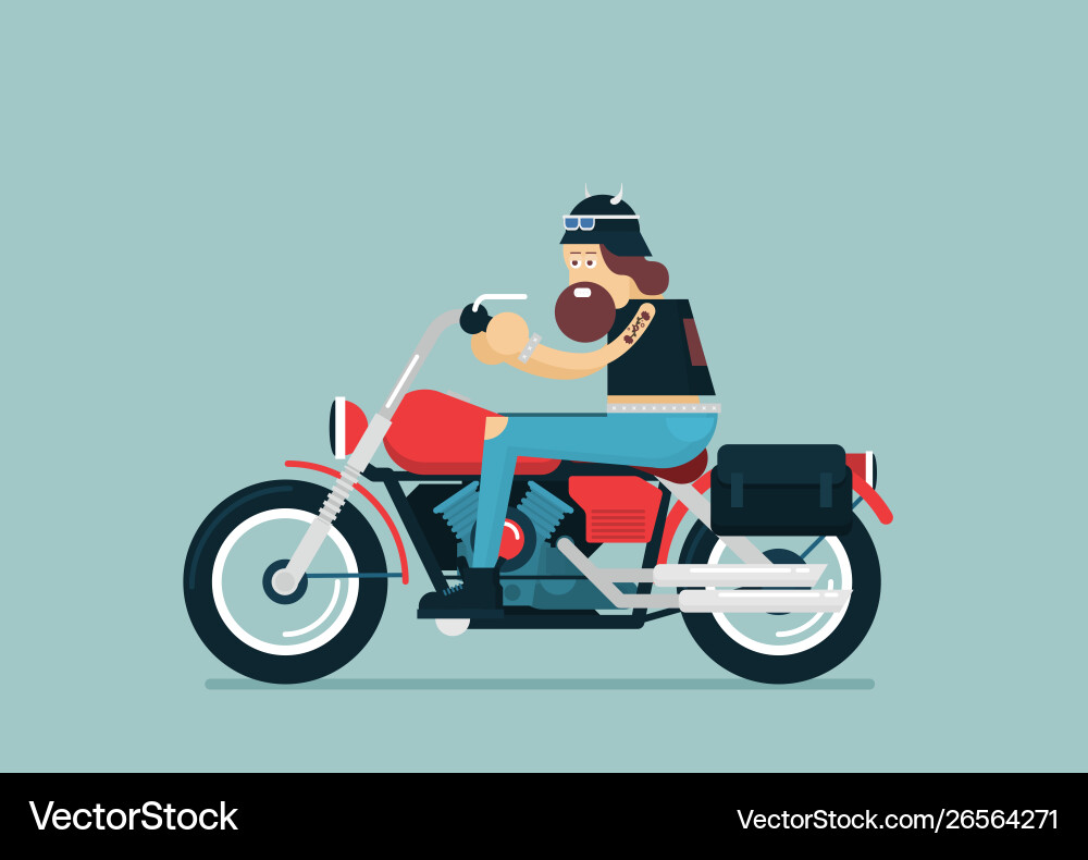 Flat classic motorcycle with brutal cartoon biker Vector Image