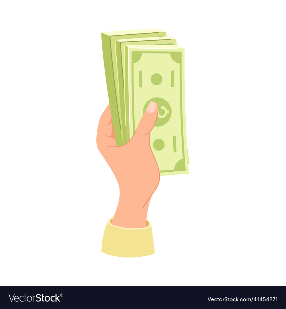 Hand holding green dollar banknote or paper money Vector Image