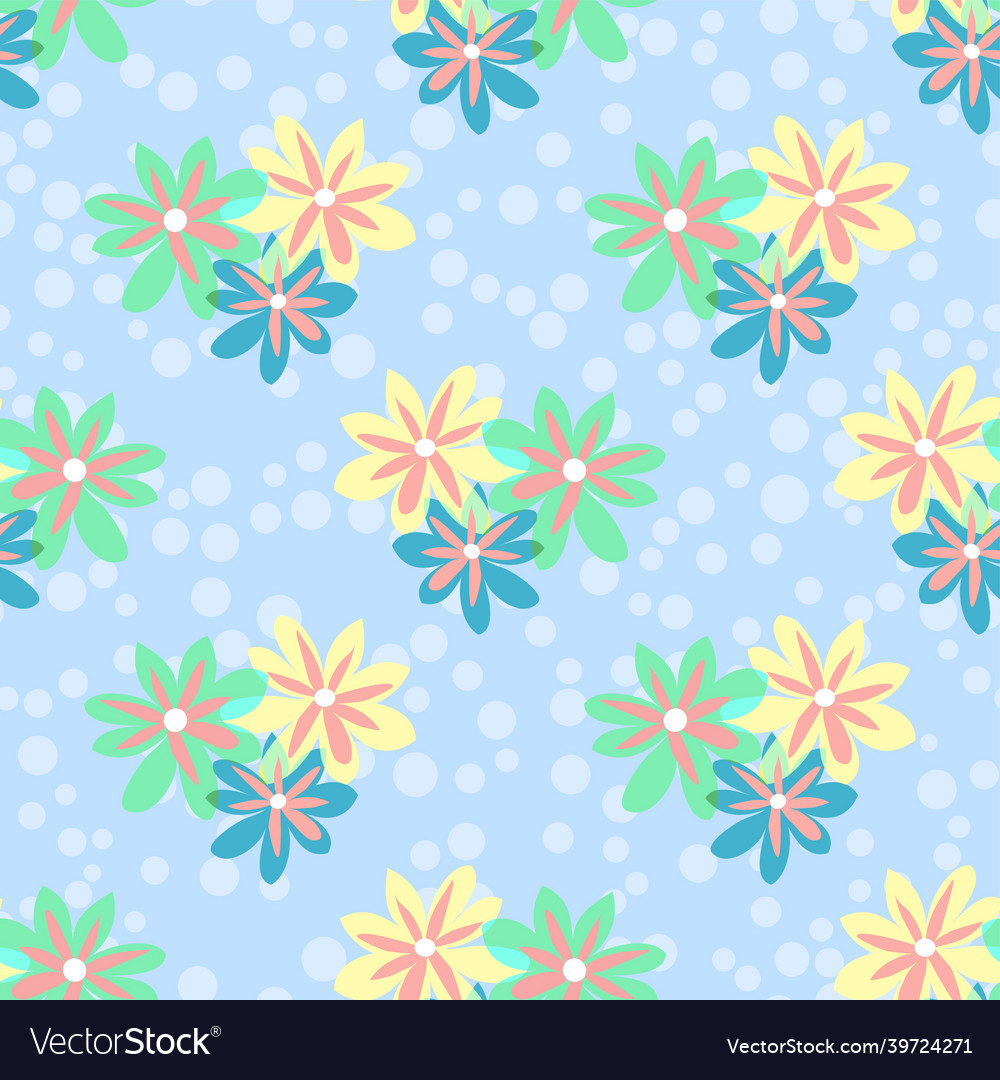Multicolor daisy flowers repeat pattern in blue Vector Image