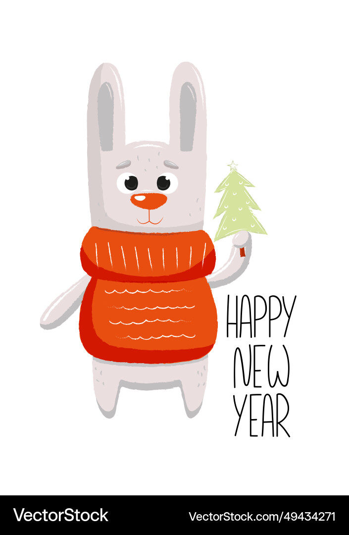 New year 2024 postcard with rabbit holding Vector Image