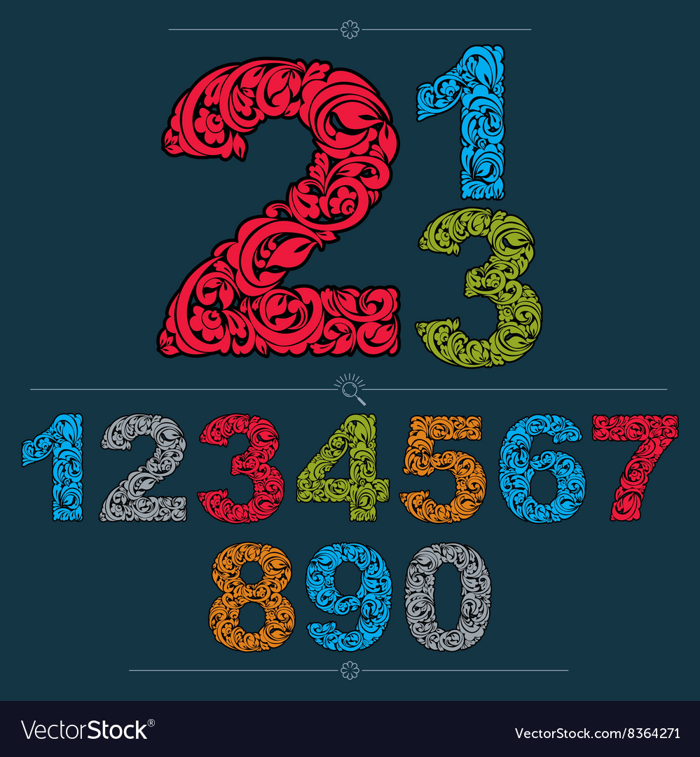 Set of ornate numbers flower-patterned numeration Vector Image