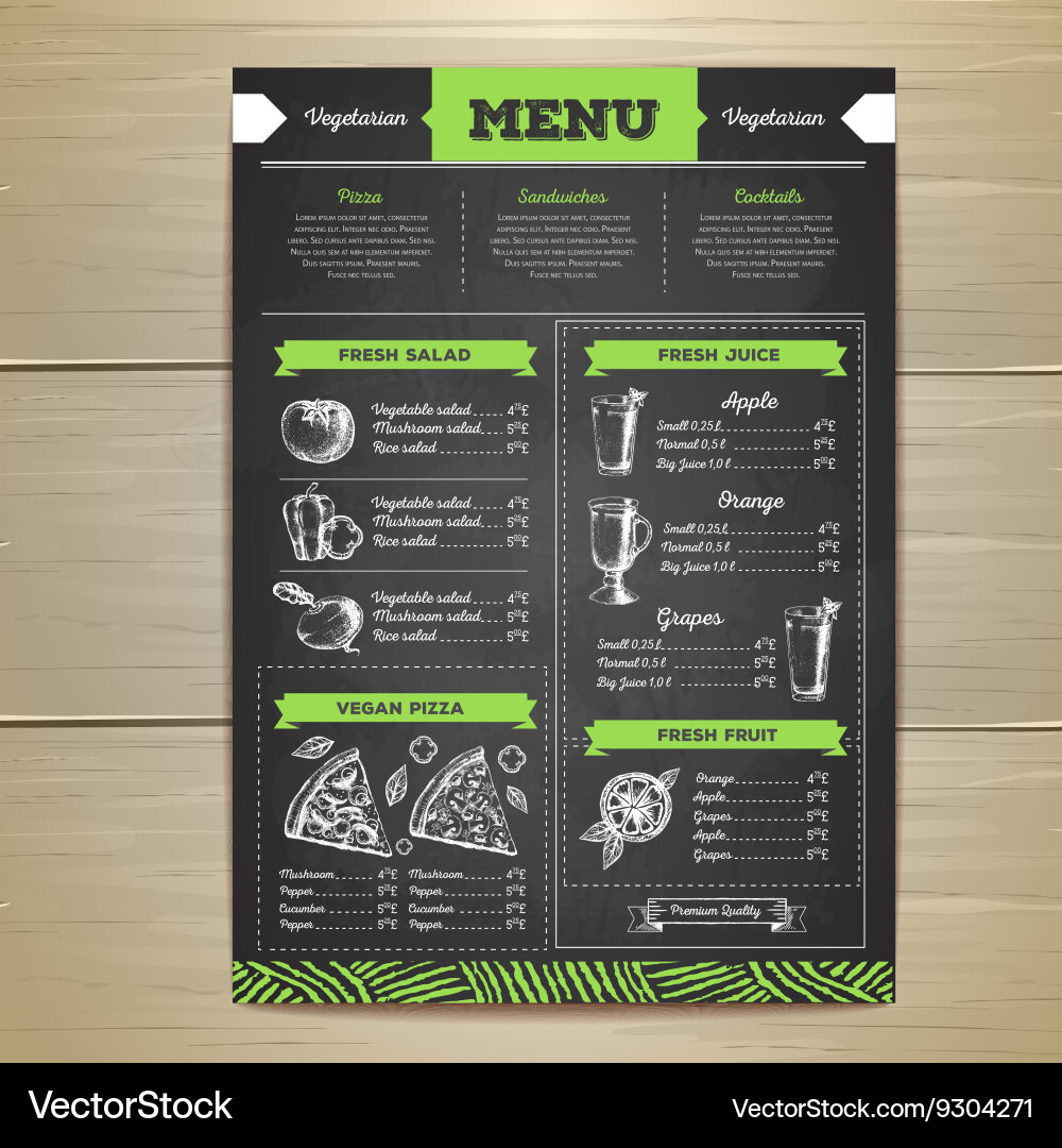 Vintage vegetarian food menu design Royalty Free Vector