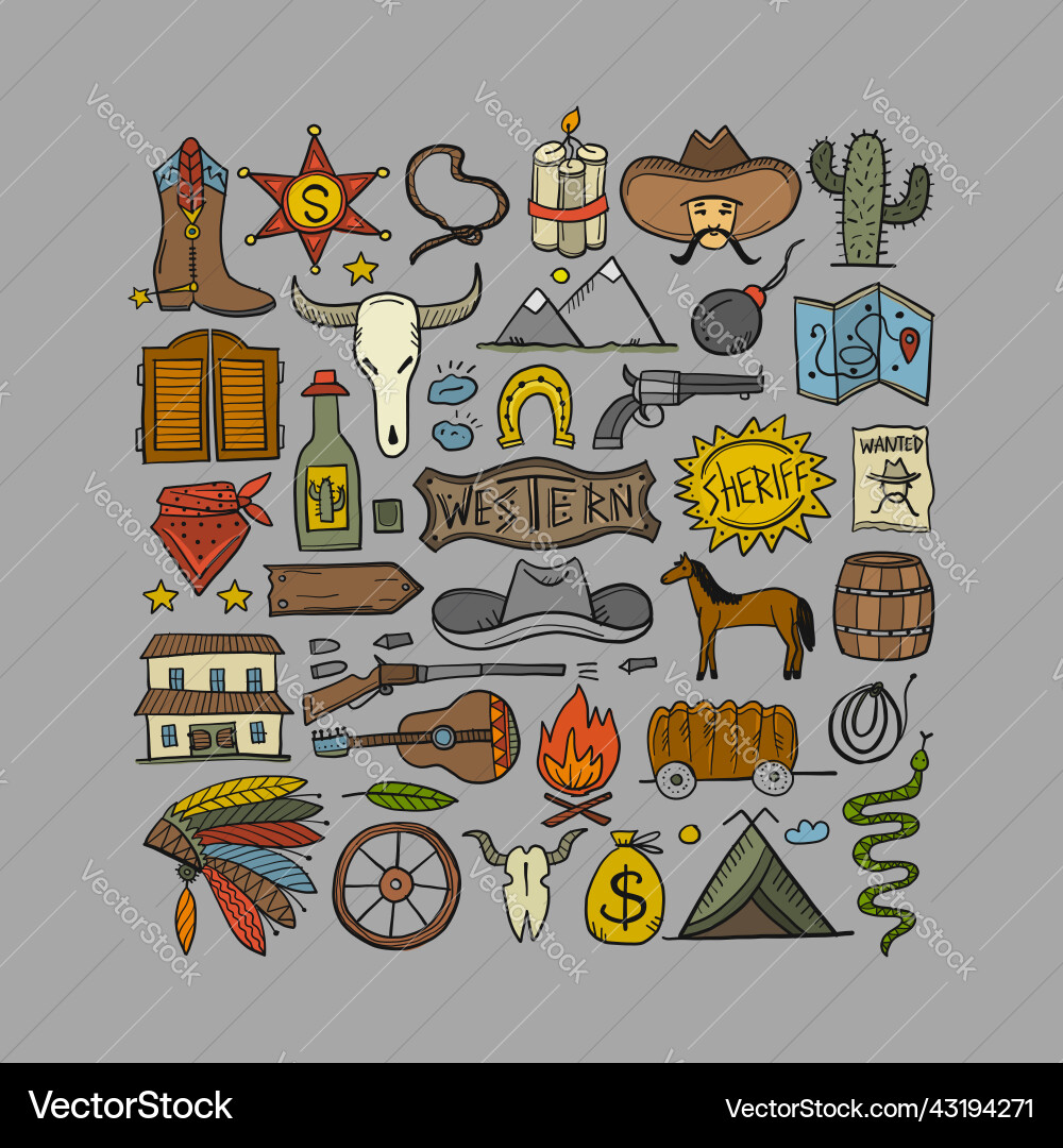 Wild western adventure background icons Royalty Free Vector