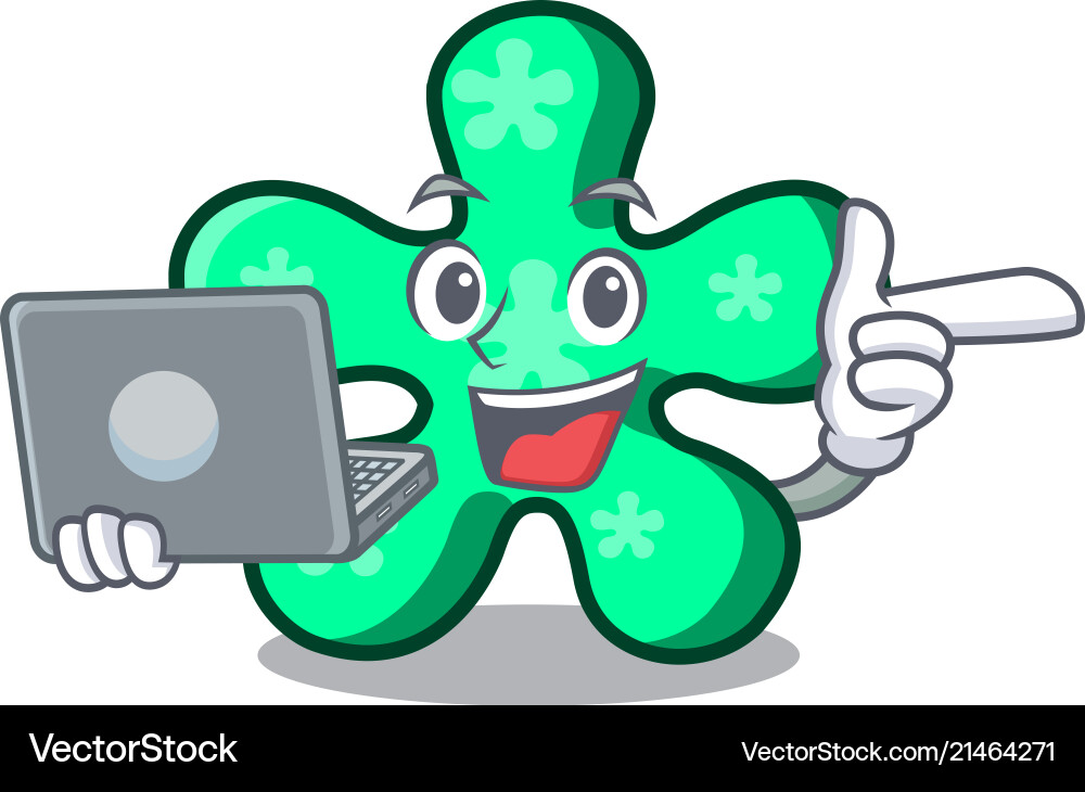 With laptop free form character cartoon Royalty Free Vector