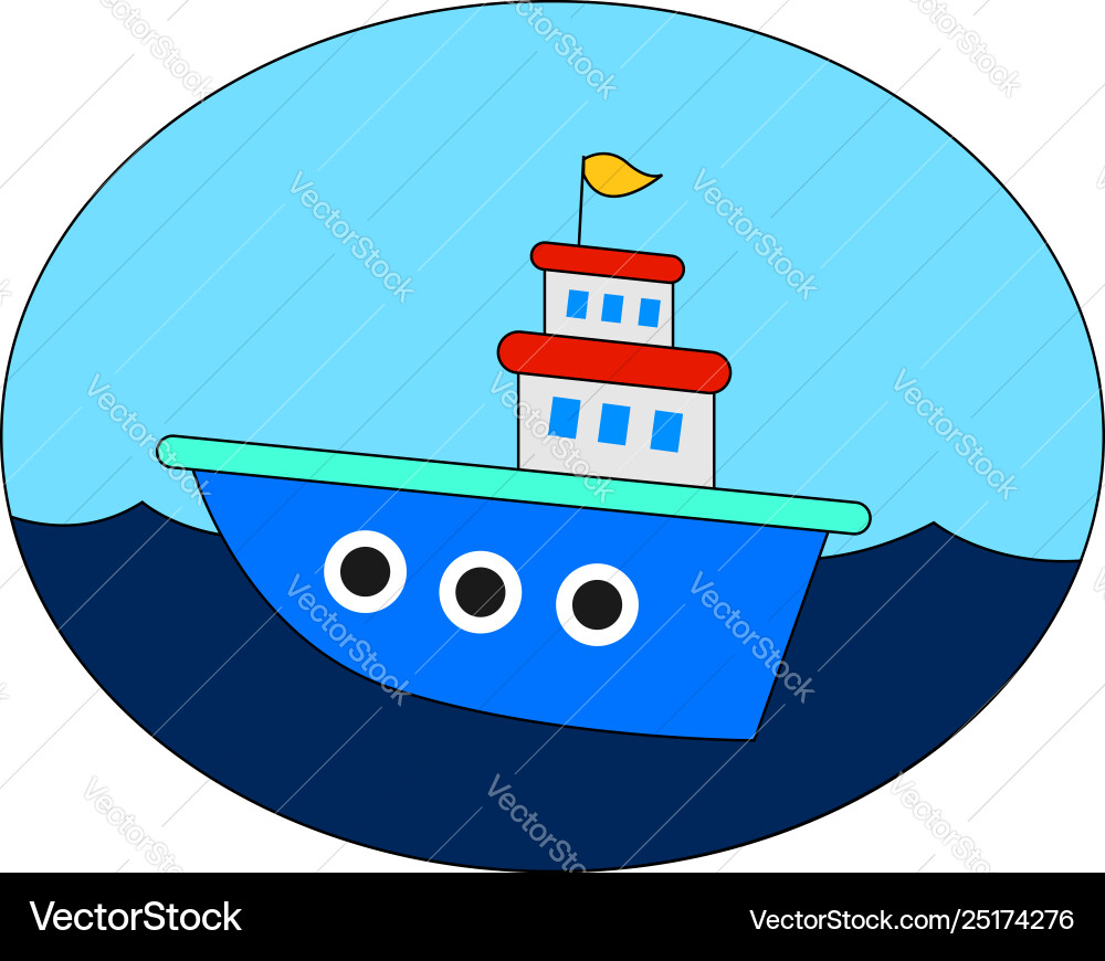 A beautiful blue cartoon ship over blue Royalty Free Vector