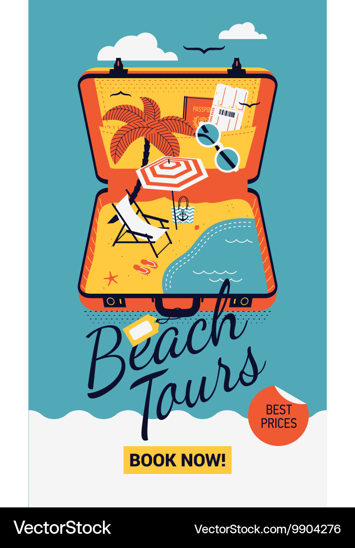 Beach tour promotional poster Royalty Free Vector Image