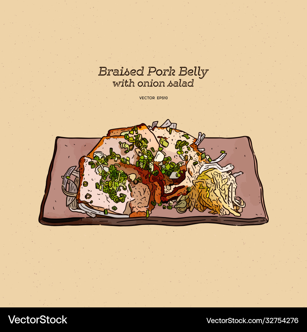 Braised pork belly hand draw sketch Royalty Free Vector