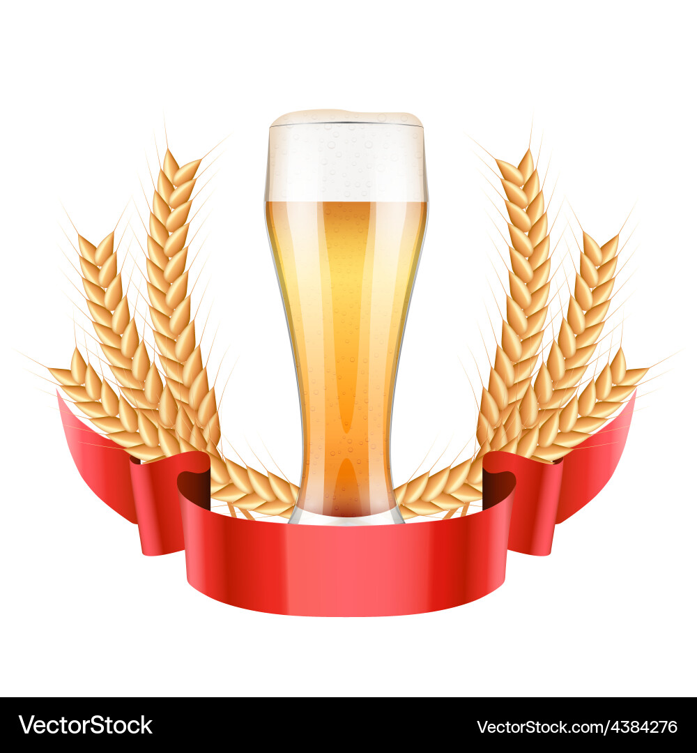 Brewery label with light beer glass and malt Vector Image