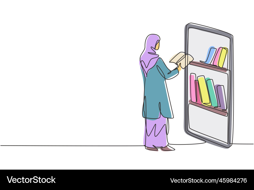 Continuous One Line Drawing Hijab Female Patient Vector Image