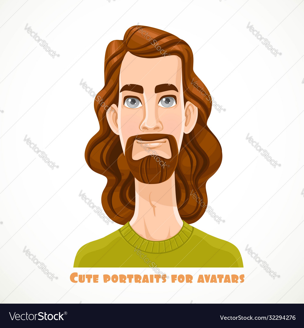Cute long haired bearded men portrait for avatar Vector Image