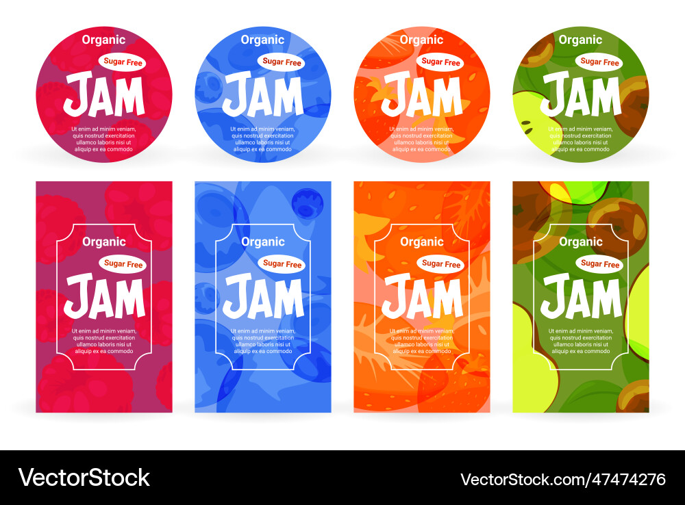 Fruit jam label template organic sugar free sweet Vector Image