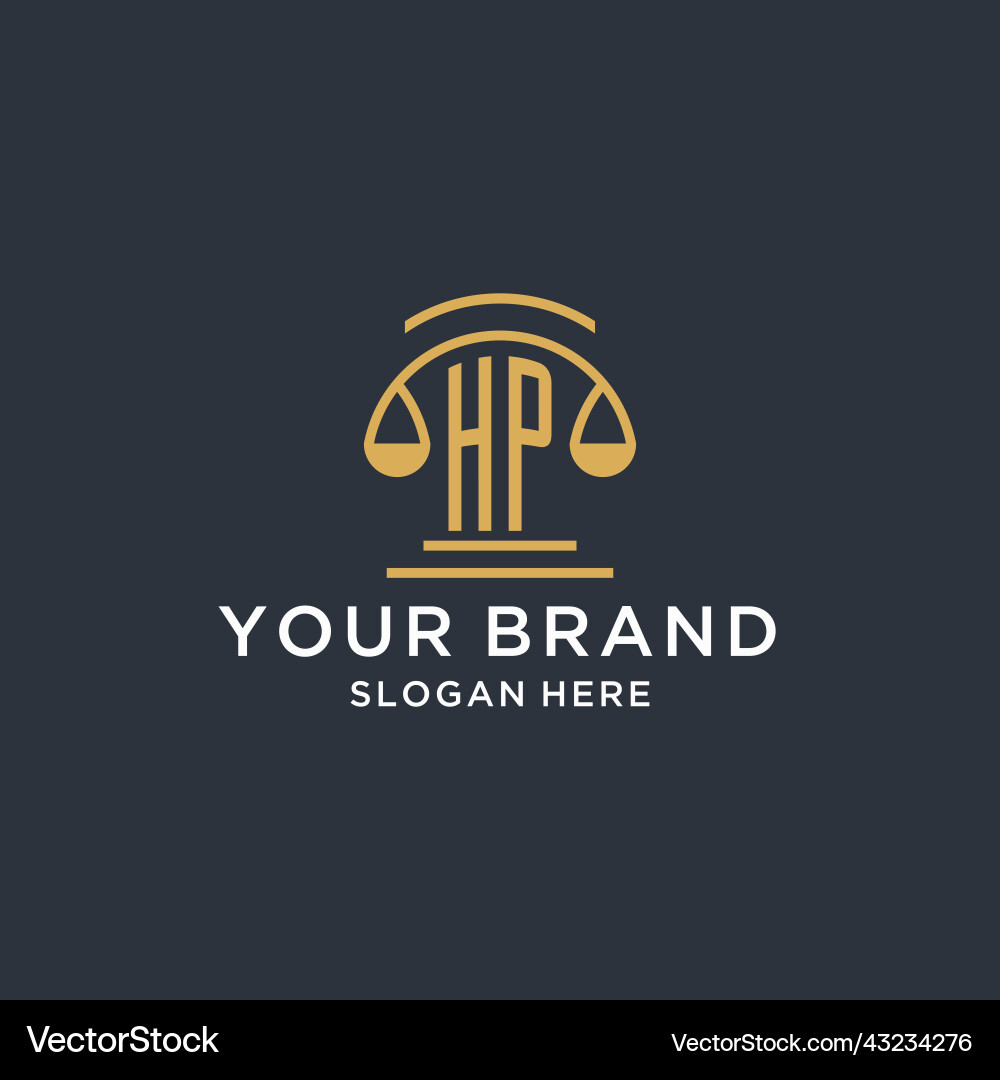 Hp initial with scale of justice logo design Vector Image