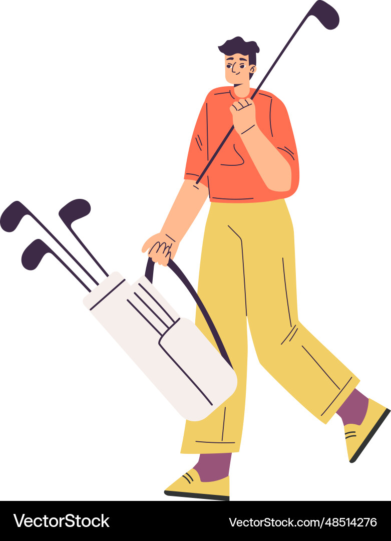 Man character golf playing walking with golf club Vector Image