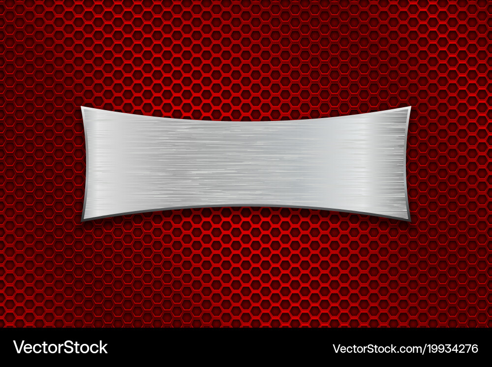 Metal scratched plate on red perforated background