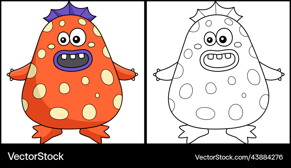 Monster fish coloring page colored Royalty Free Vector Image