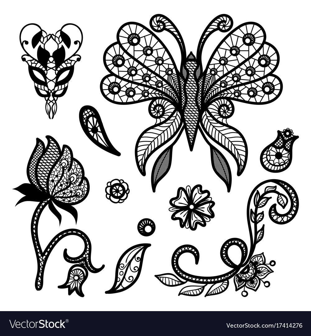 Set decorative elements lace patterns Royalty Free Vector