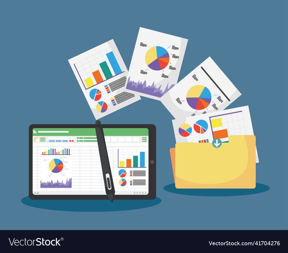 Spreadsheet documents in tablet Royalty Free Vector Image