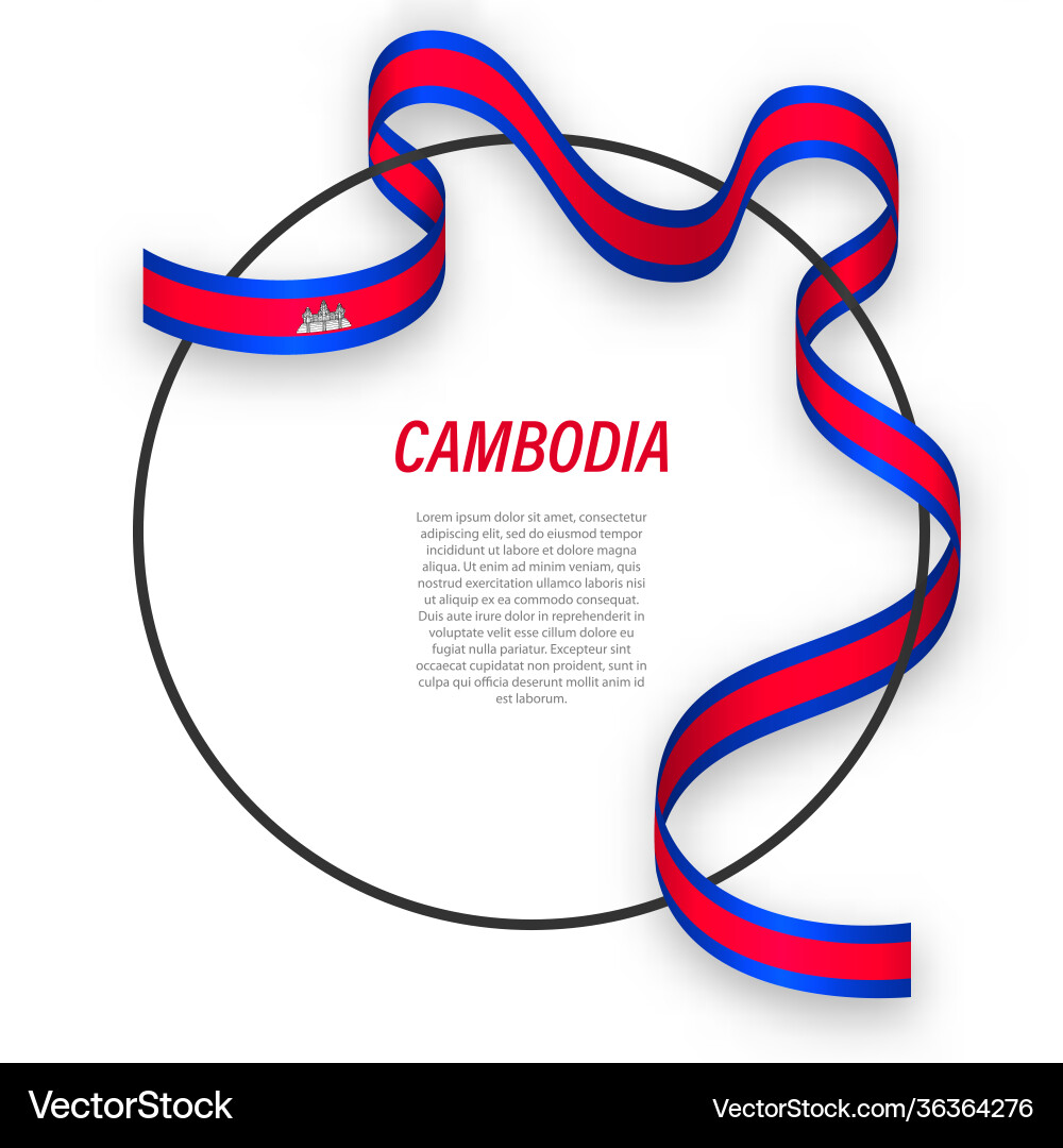 Waving ribbon flag cambodia on circle frame Vector Image