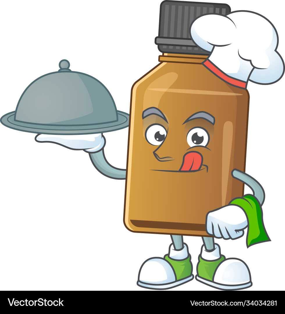 A syrup cure bottle chef cartoon design with hat Vector Image