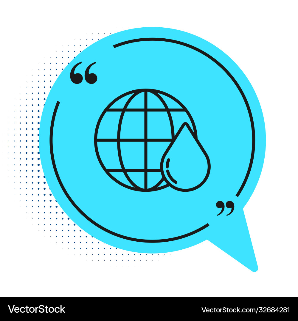 Black line earth planet in water drop icon Vector Image