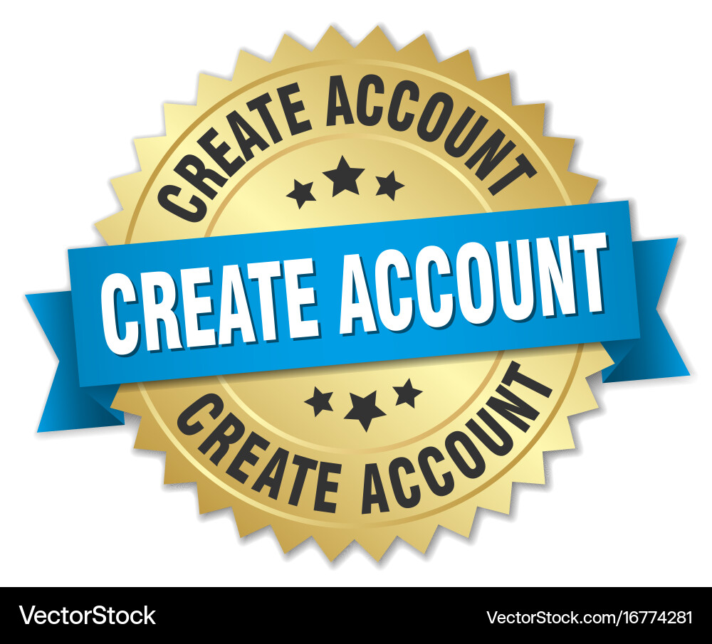 Create account 3d gold badge with blue ribbon Vector Image