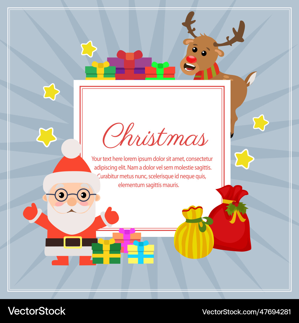Cute christmas decoration square text santa gift Vector Image