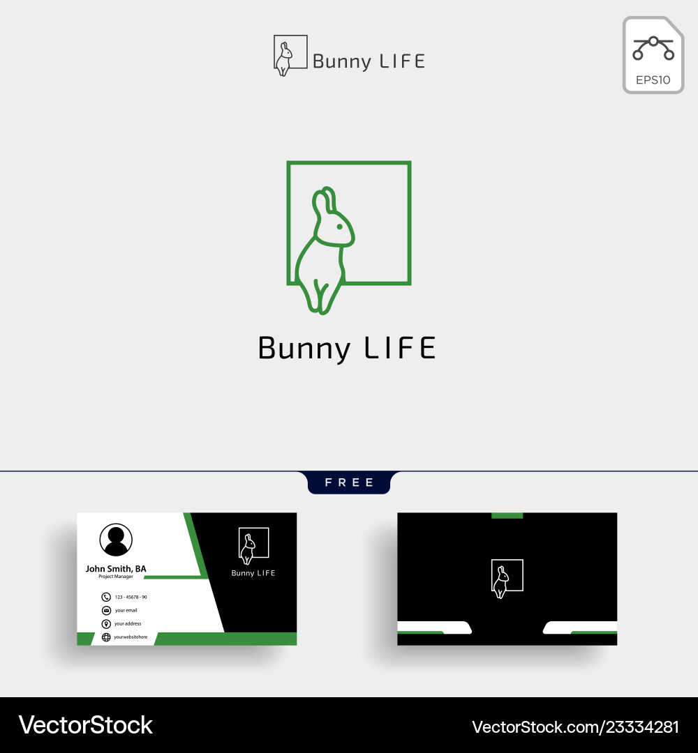 Rabbit bunny logo template with business card Vector Image