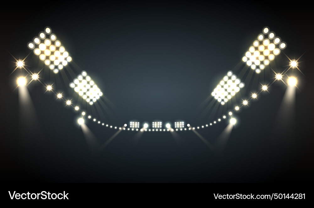 Stadium floodlights realistic with bright lights Vector Image