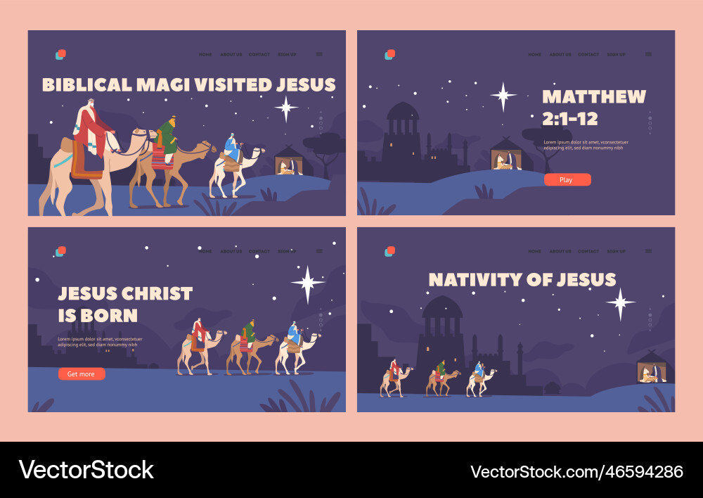 Biblical magi visited jesus landing page template Vector Image