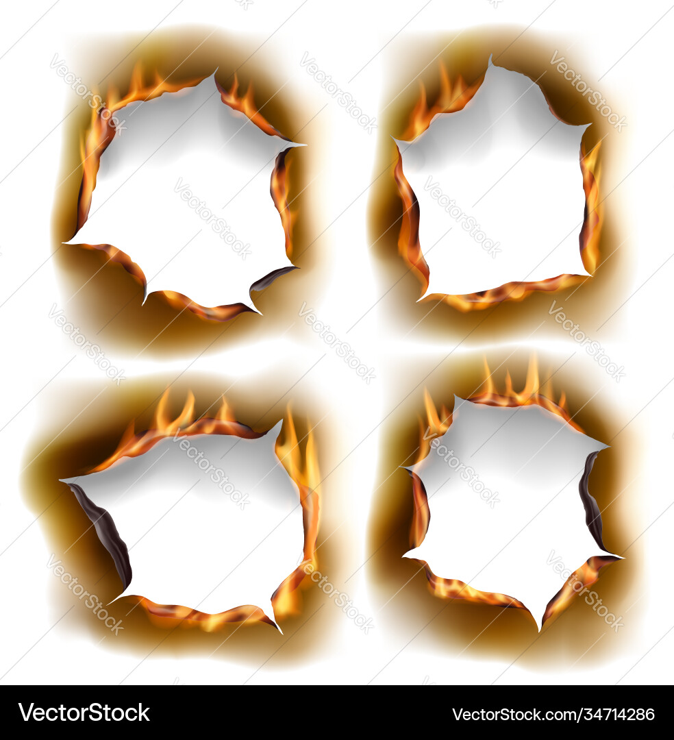 Burning holes burn paper with charred edges Vector Image