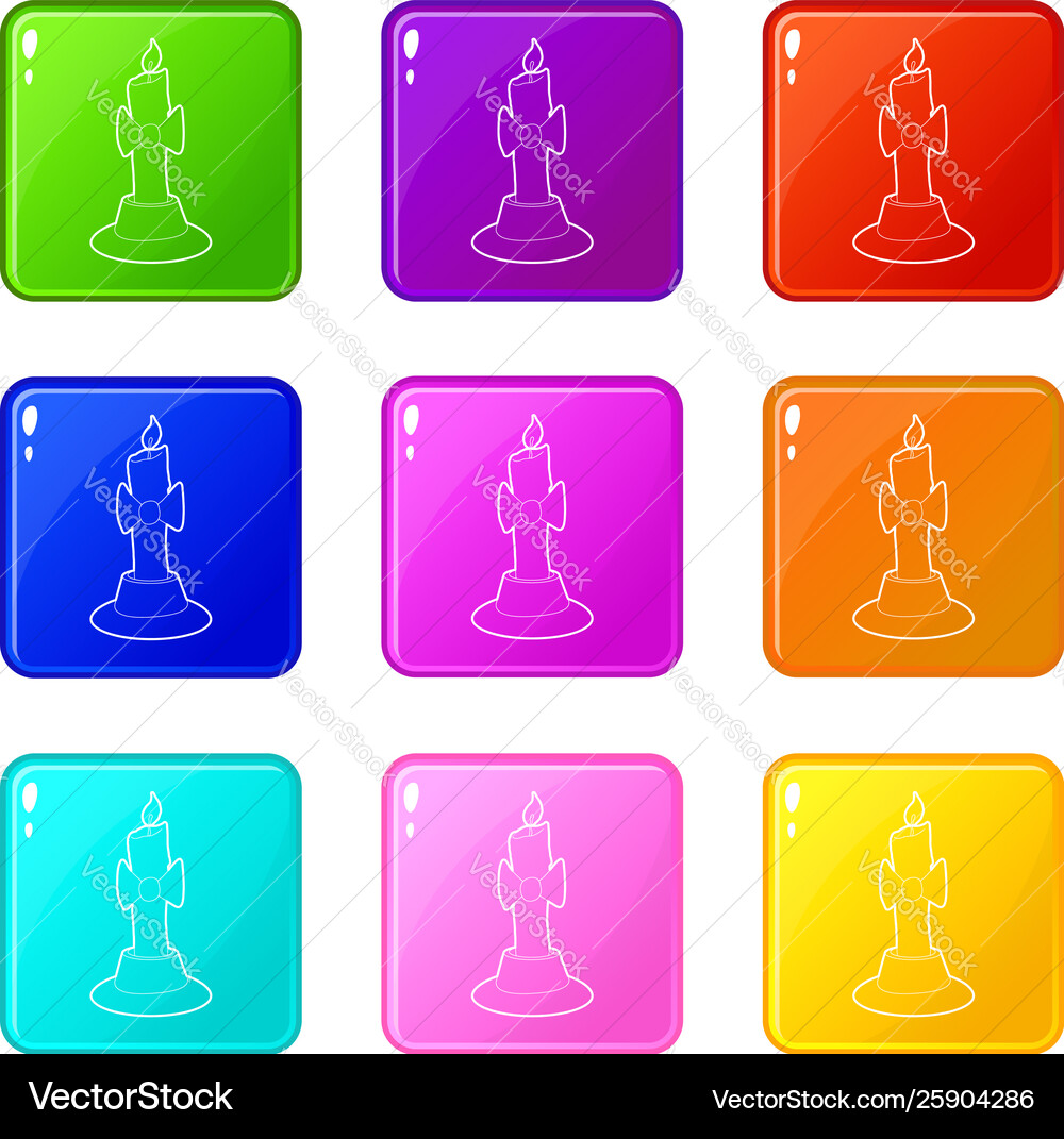 Candle icons set 9 color collection Royalty Free Vector