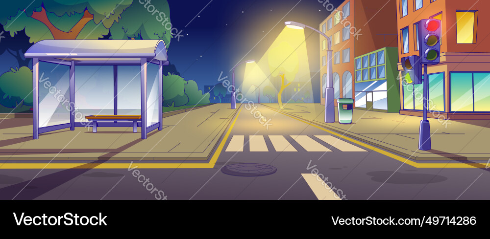 City street intersection with sidewalk at night Vector Image