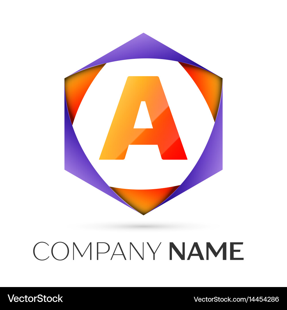 Letter a symbol in the colorful hexagonal Vector Image