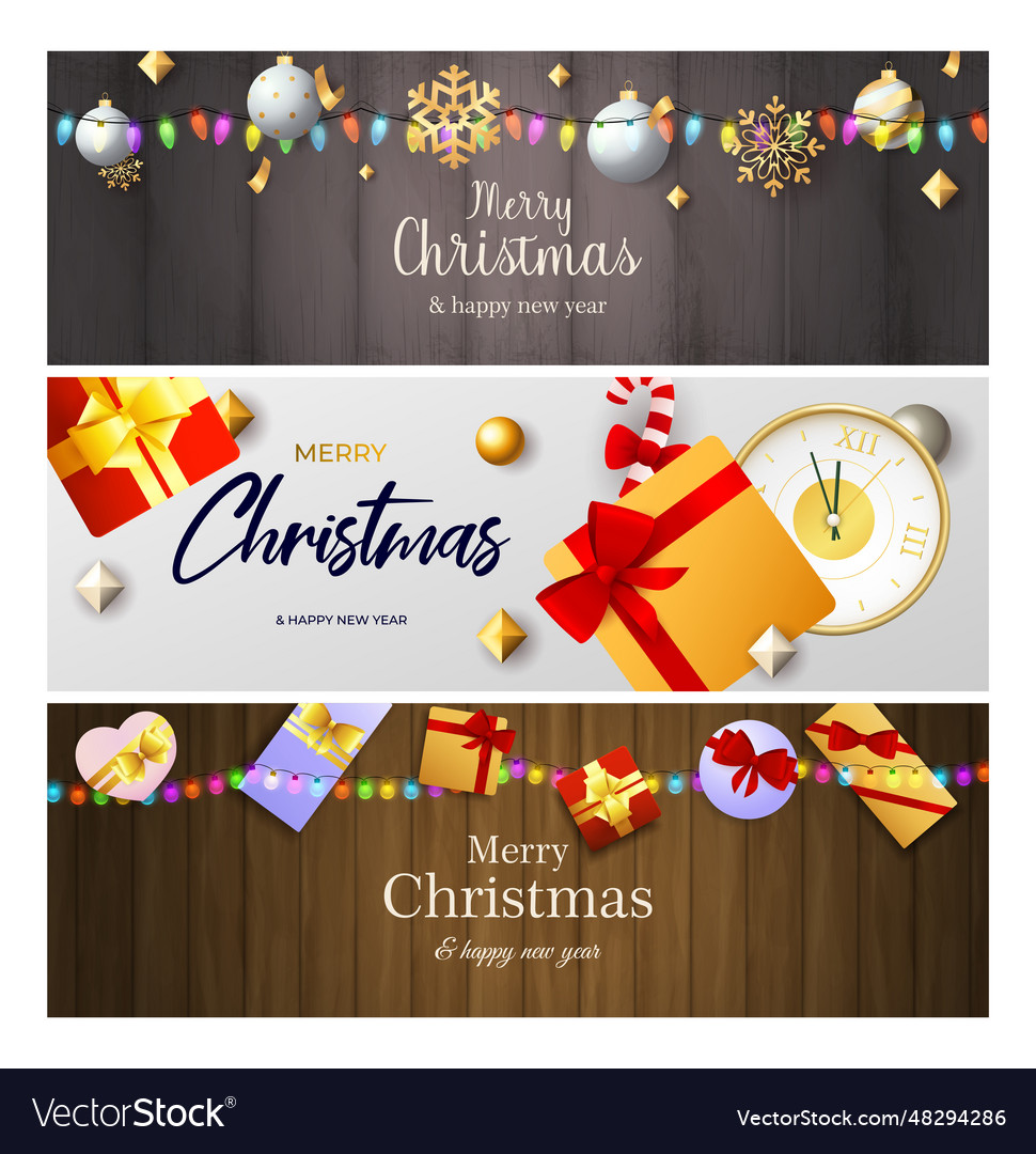 Merry christmas banner set with colorful garlands Vector Image