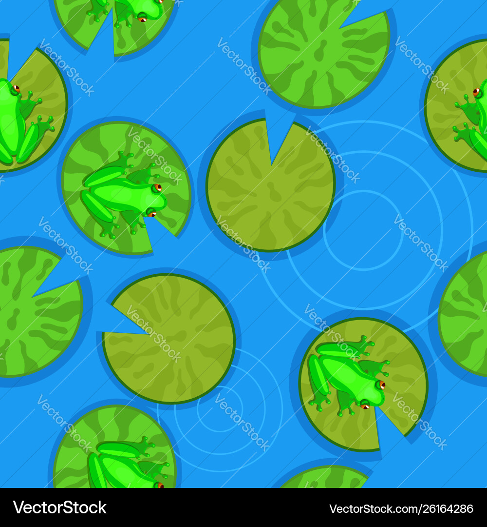 Seamless texture frogs on lily pads on a pond Vector Image