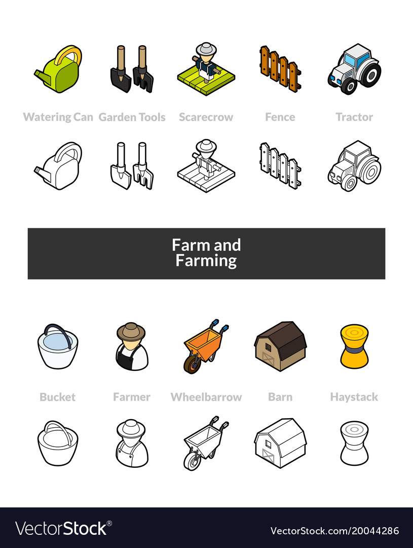 Set of isometric icons in outline style colored Vector Image