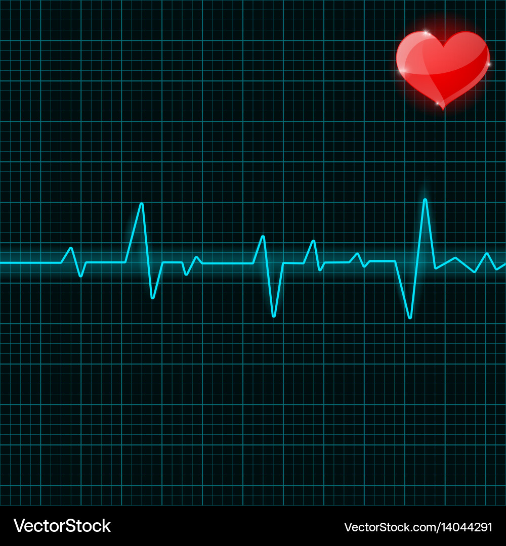 Blue electrocardiogram with red heart symbol Vector Image