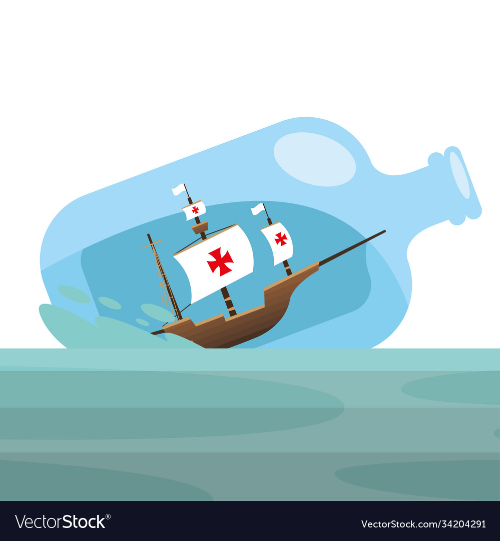 Christopher columbus ship in bottle at sea Vector Image